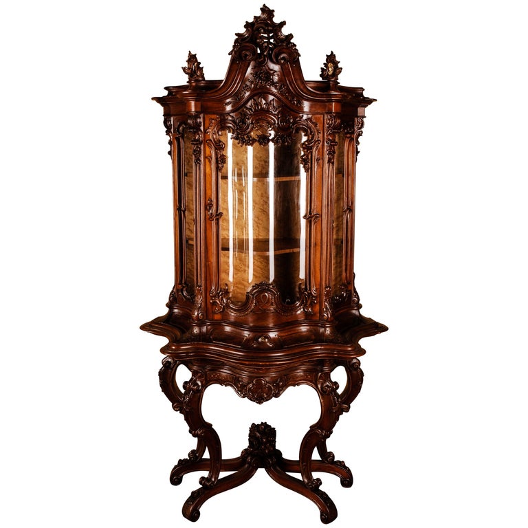 19th Century Frederickian Rococo Showcase Massive Walnut Wood with Warm ...