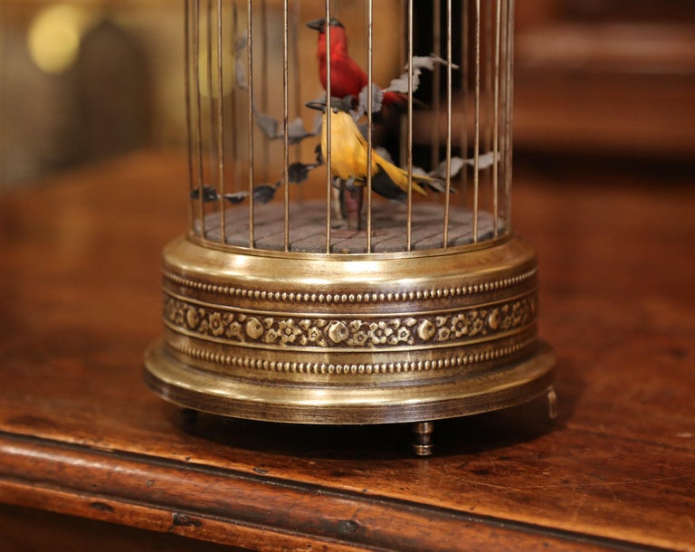 19th Century French Automaton Brass Cage with Two Singing Birds at 1stDibs