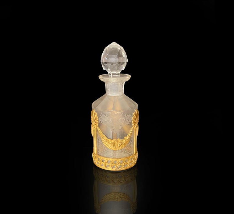 19th Century French Baccarat Engraved Crystal Mounted Bronze Perfume ...