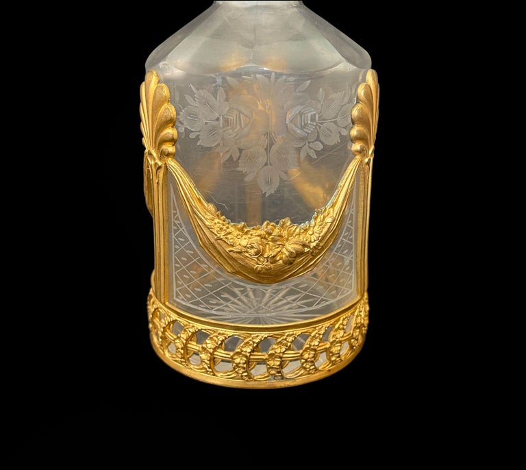19th Century French Baccarat Engraved Crystal Mounted Bronze Perfume ...