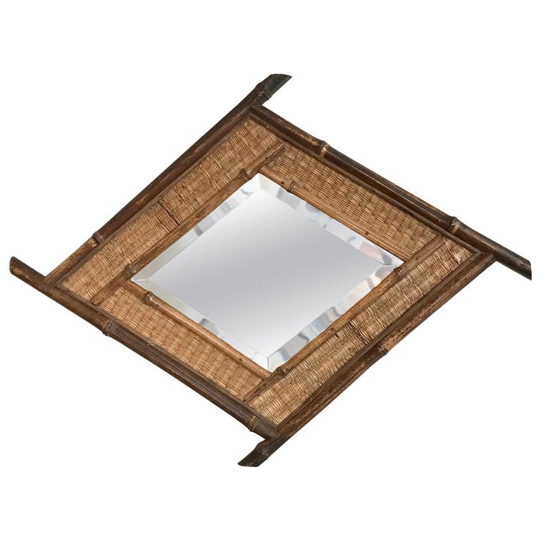 19th Century French Bamboo Diamond Rhombus Shape Mirror For Sale at 1stDibs