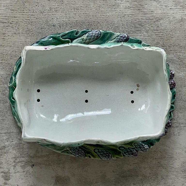 19th Century French Barbotine Asparagus Covered Server/Platter, Keller ...