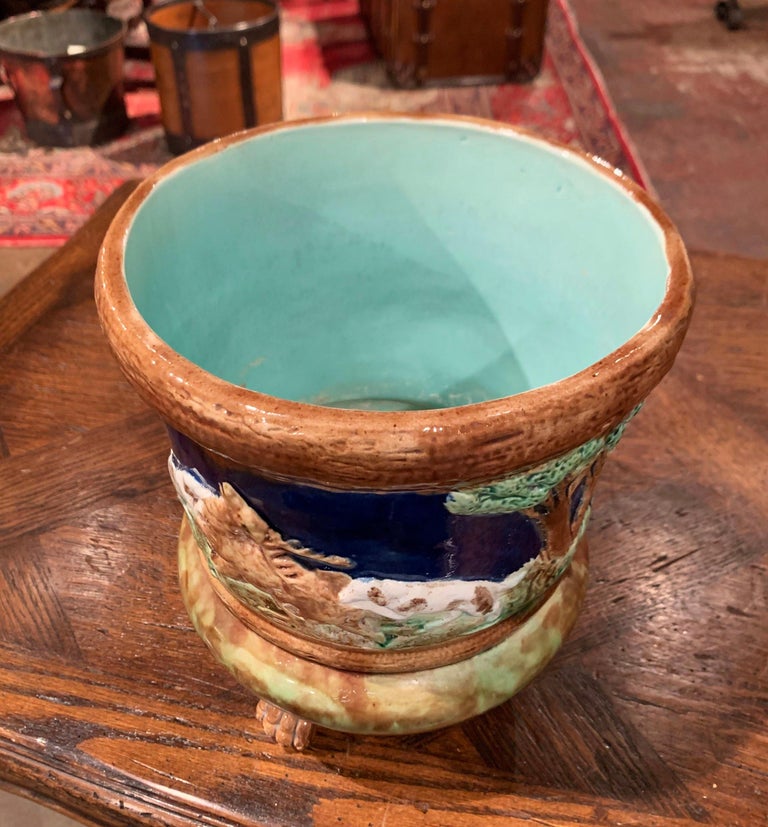 19th Century French Barbotine Ceramic Deer and Dog Cache Pot from ...