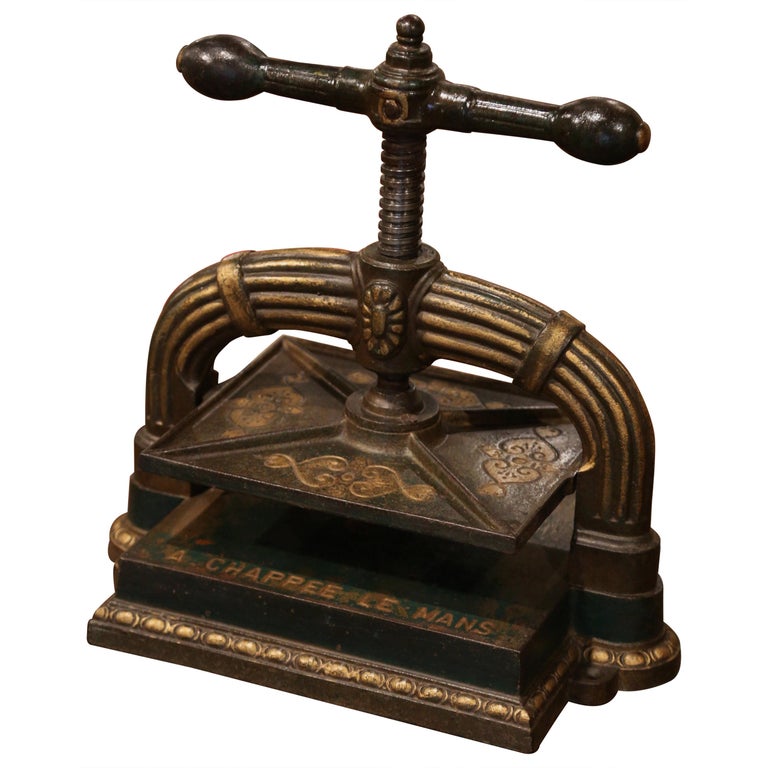 19th Century French Black and Gilt Wrought Iron Book Binding Press from ...