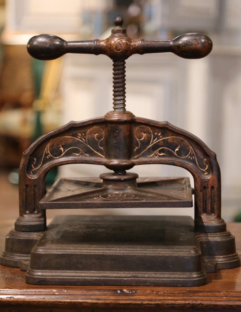 19th Century French Black and Gilt Wrought Iron Book Binding Press at ...
