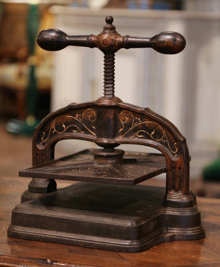 19th Century French Black and Gilt Wrought Iron Book Binding Press at ...