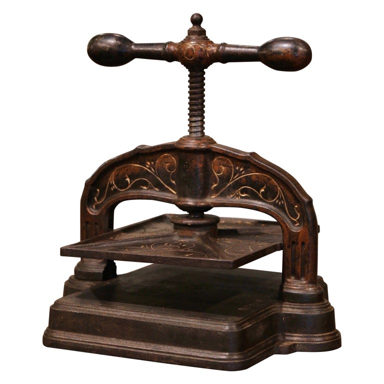 19th Century French Black and Gilt Wrought Iron Book Binding Press at ...