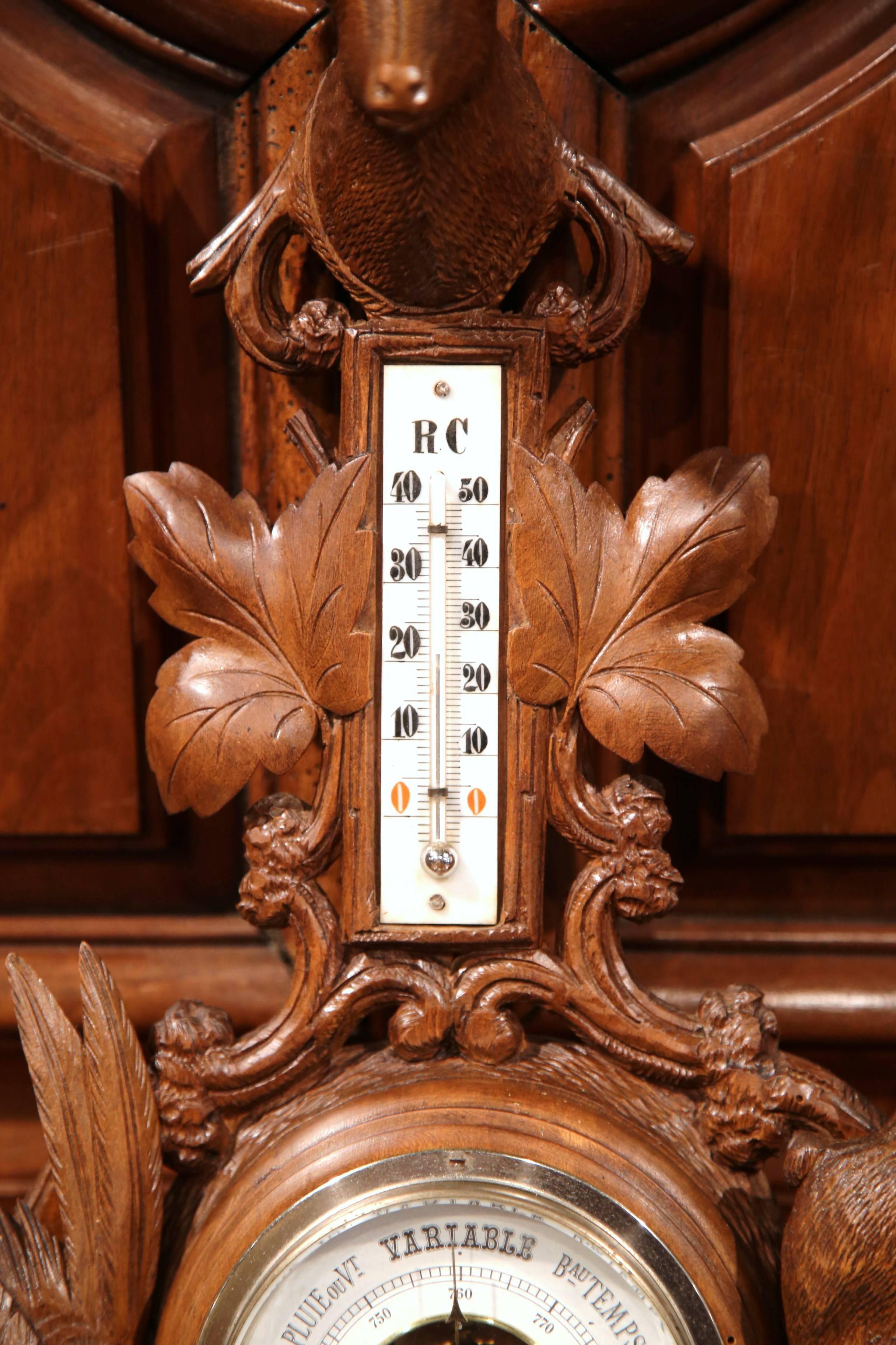 19th Century French Black Forest Carved Walnut Barometer with Hunt ...