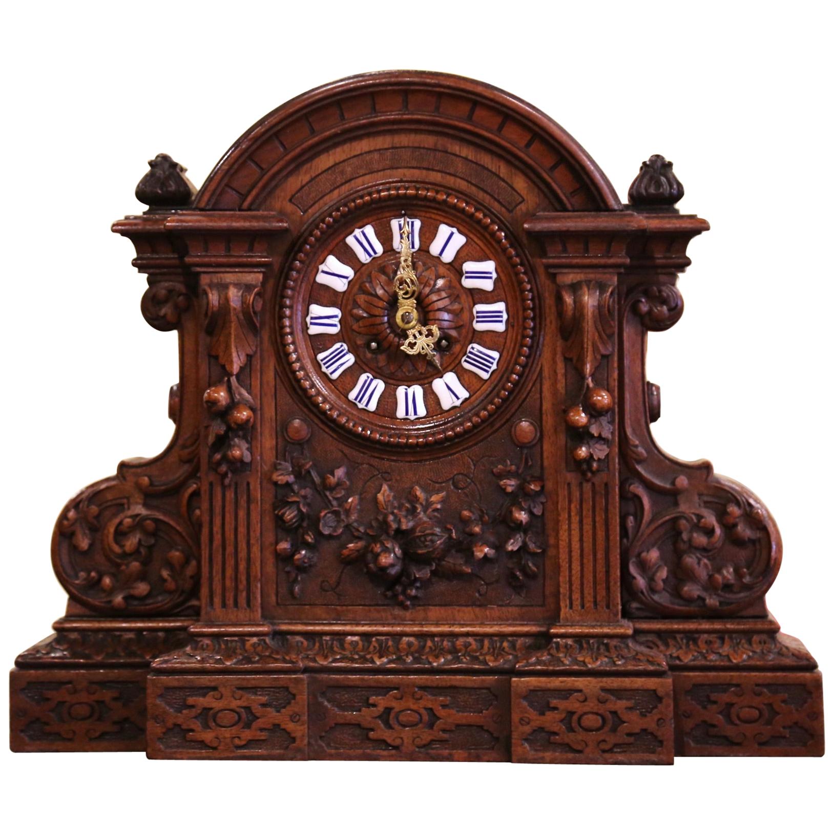 19th Century French Black Forest Carved Walnut Mantel Clock at 1stDibs ...