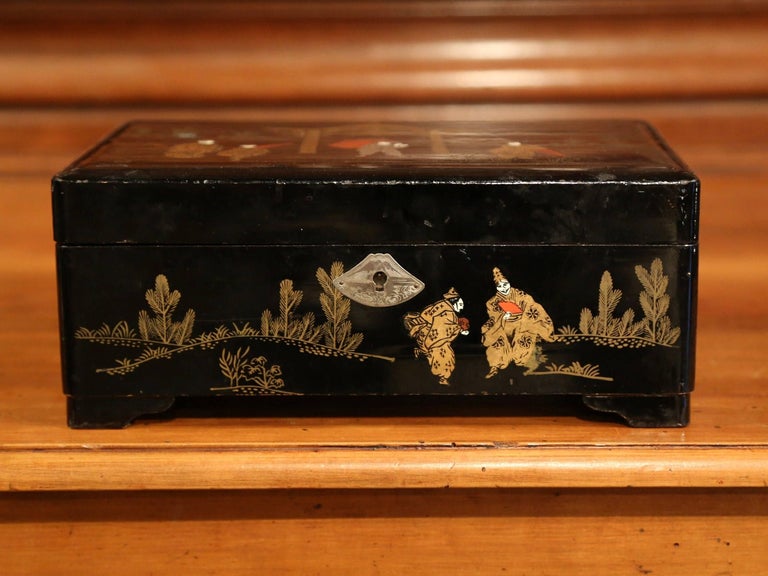 19th Century French Black Lacquered Chinoiserie Make Up Music Box at ...