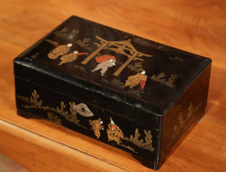 19th Century French Black Lacquered Chinoiserie Make Up Music Box at ...
