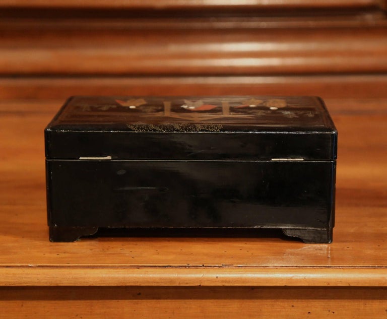 19th Century French Black Lacquered Chinoiserie Make Up Music Box at ...