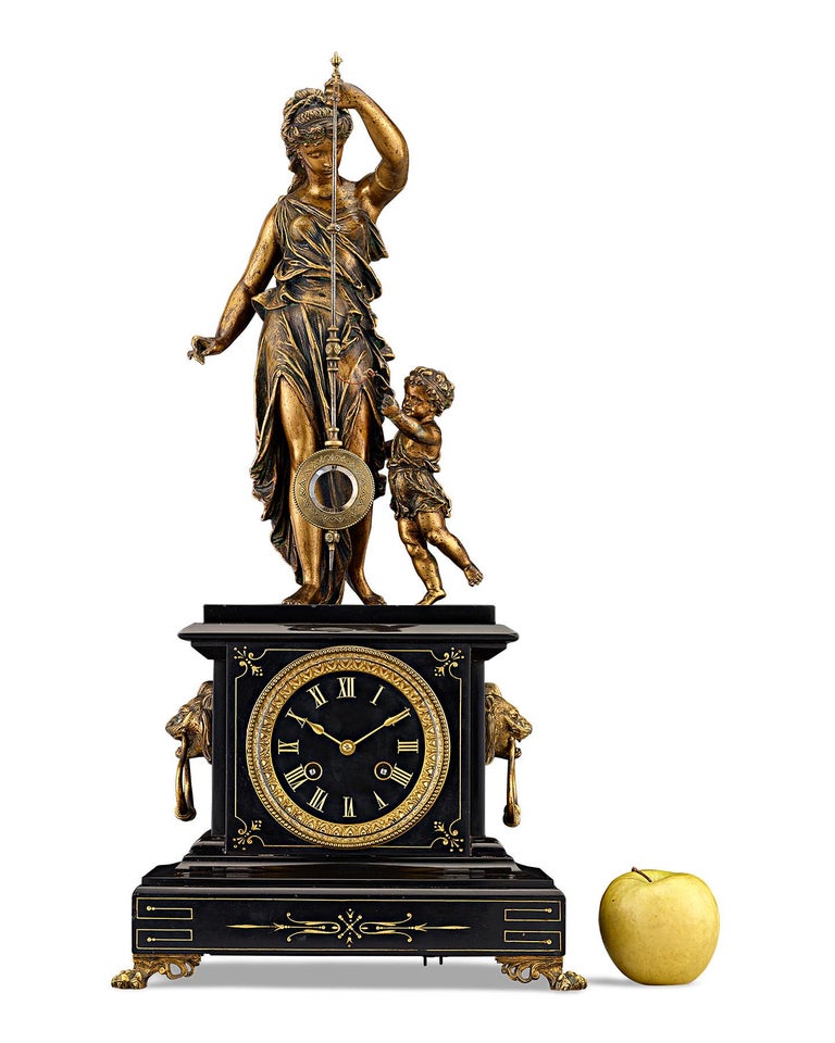 19th Century French Black Marble and Bronze Mystery Clock at 1stDibs