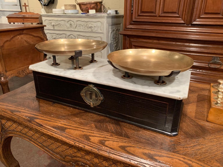 19th Century French Blackened and Marble Balance Scale and Set of ...