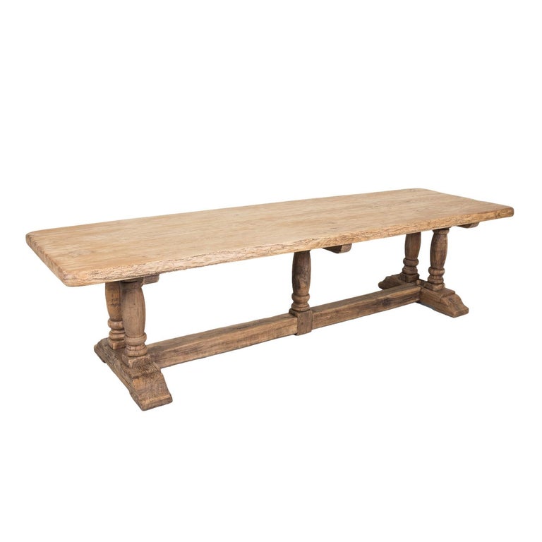 19th Century French Bleached Oak Baluster Leg Trestle Table at 1stDibs