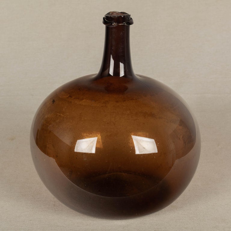 19th Century French Blown Glass Demijohn Bottle Small For Sale at 1stDibs