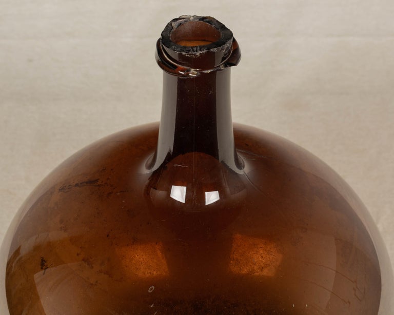 19th Century French Blown Glass Demijohn Bottle Small For Sale at 1stDibs