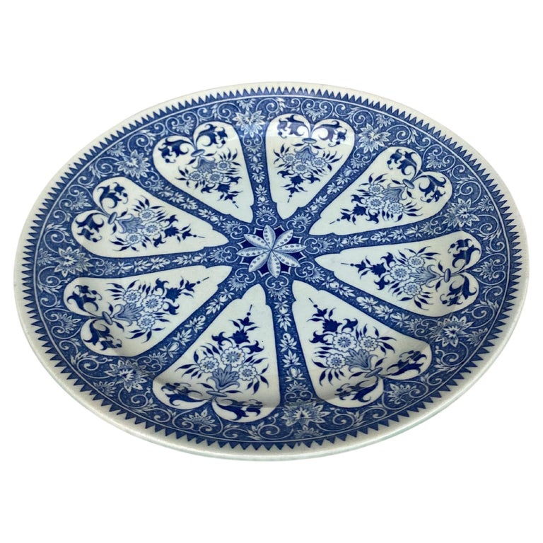 19th Century French Blue and White Faience Dinner Plate Sarreguemines ...