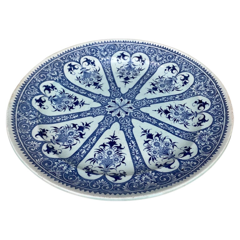 19th Century French Blue and White Faience Dinner Plate Sarreguemines ...