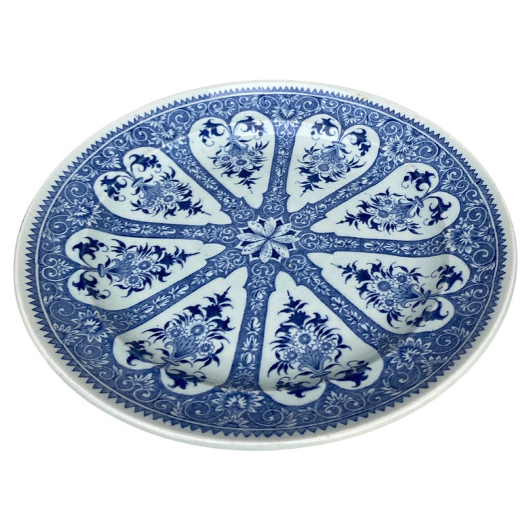 19th Century French Blue and White Faience Dinner Plate Sarreguemines ...