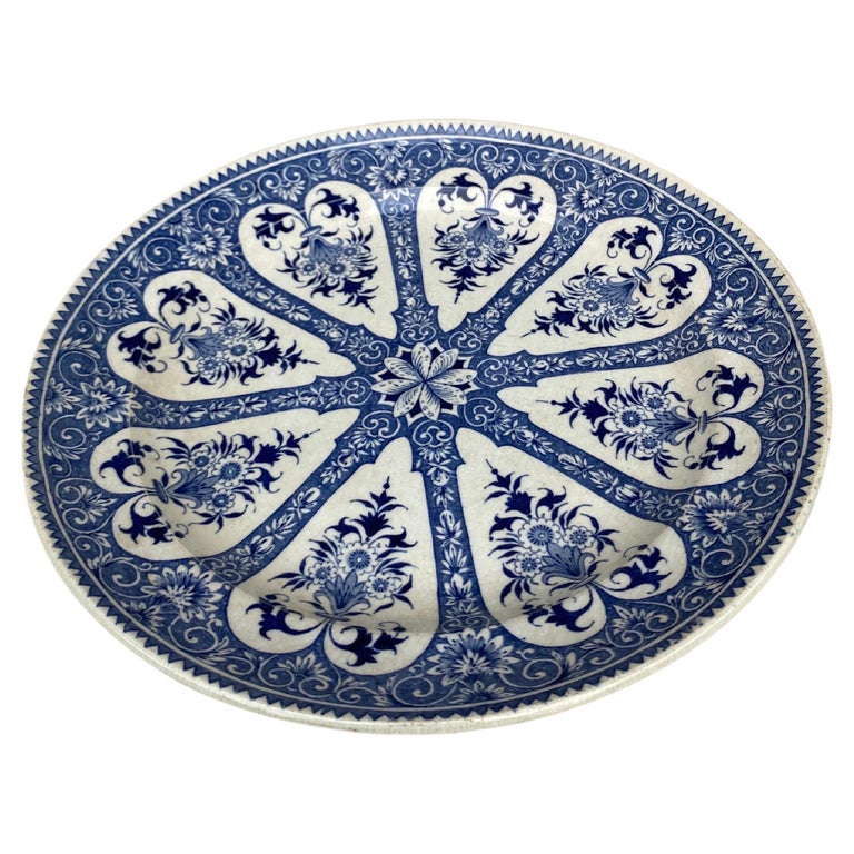 19th Century French Blue and White Faience Dinner Plate Sarreguemines ...