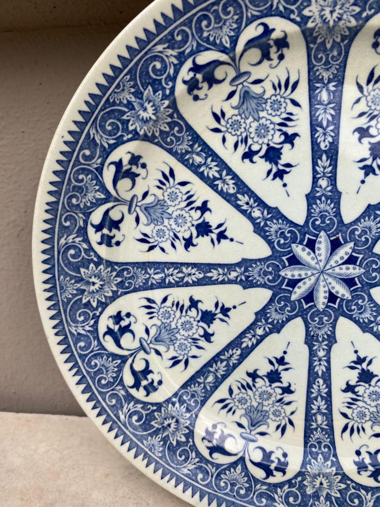 19th Century French Blue and White Faience Dinner Plate Sarreguemines ...