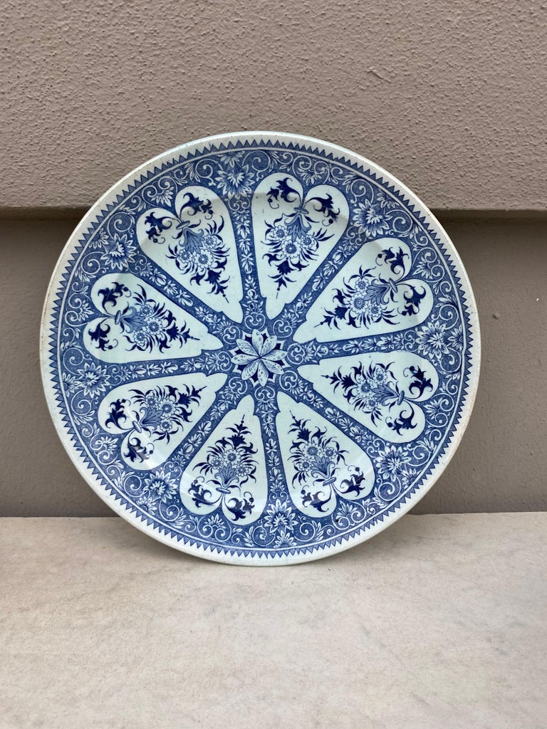 19th Century French Blue and White Faience Dinner Plate Sarreguemines ...