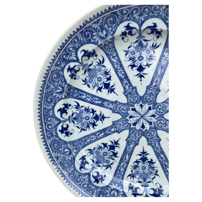 19th Century French Blue and White Faience Dinner Plate Sarreguemines ...