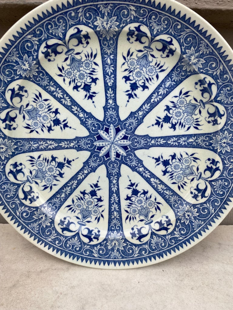 19th Century French Blue and White Faience Dinner Plate Sarreguemines ...