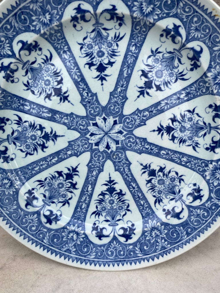 19th Century French Blue and White Faience Dinner Plate Sarreguemines ...