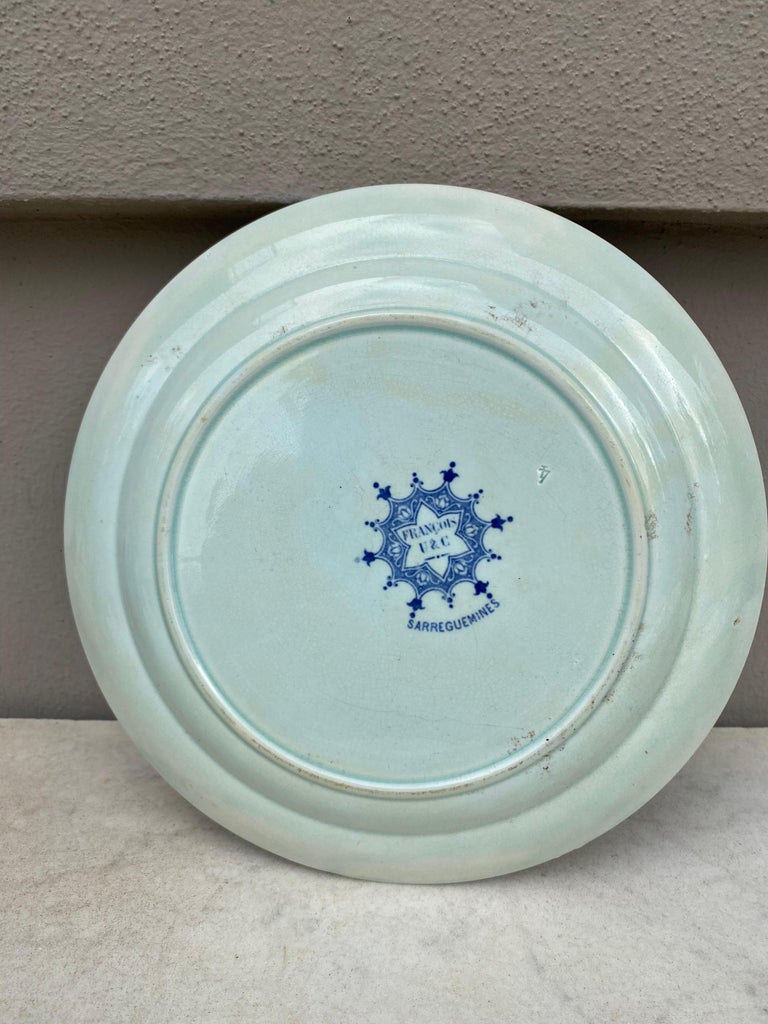 19th Century French Blue and White Faience Dinner Plate Sarreguemines ...