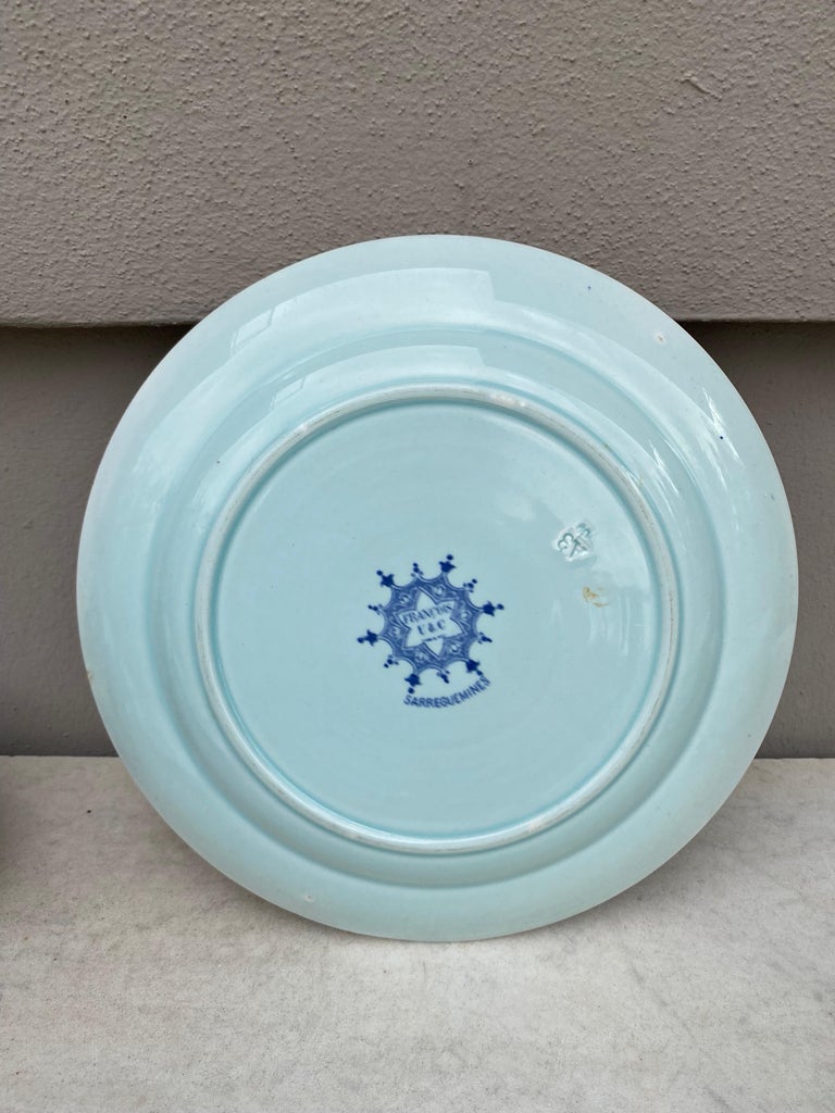 19th Century French Blue and White Faience Dinner Plate Sarreguemines ...