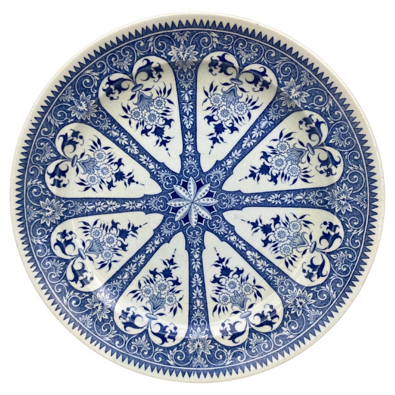19th Century French Blue and White Faience Dinner Plate Sarreguemines ...