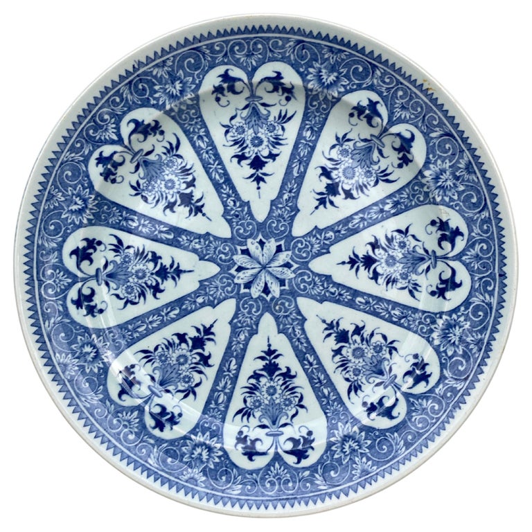 19th Century French Blue and White Faience Dinner Plate Sarreguemines ...