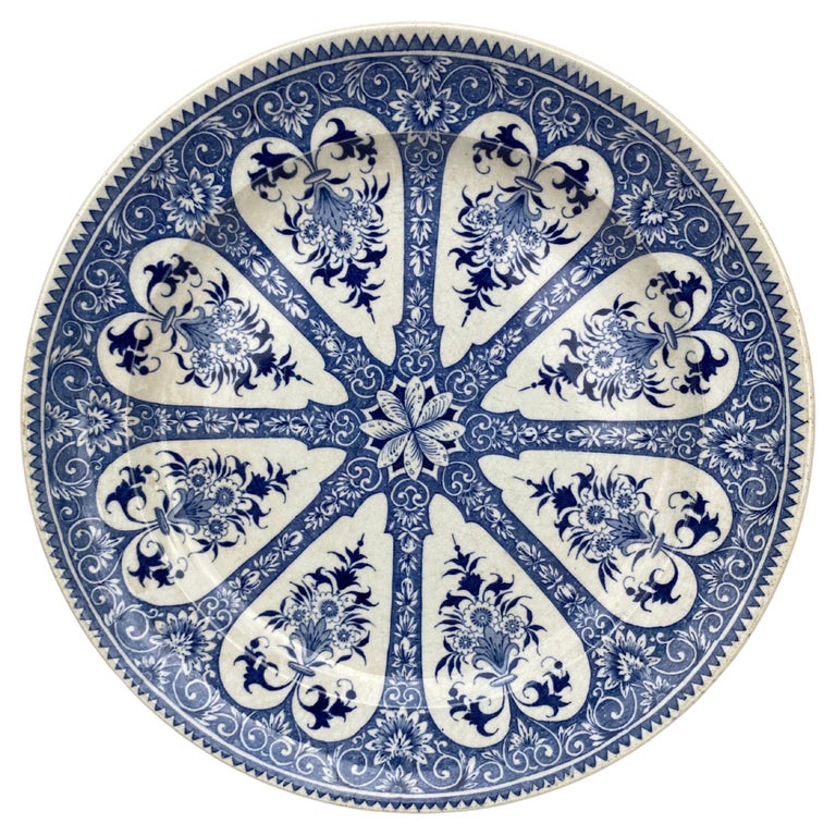 19th Century French Blue and White Faience Dinner Plate Sarreguemines ...
