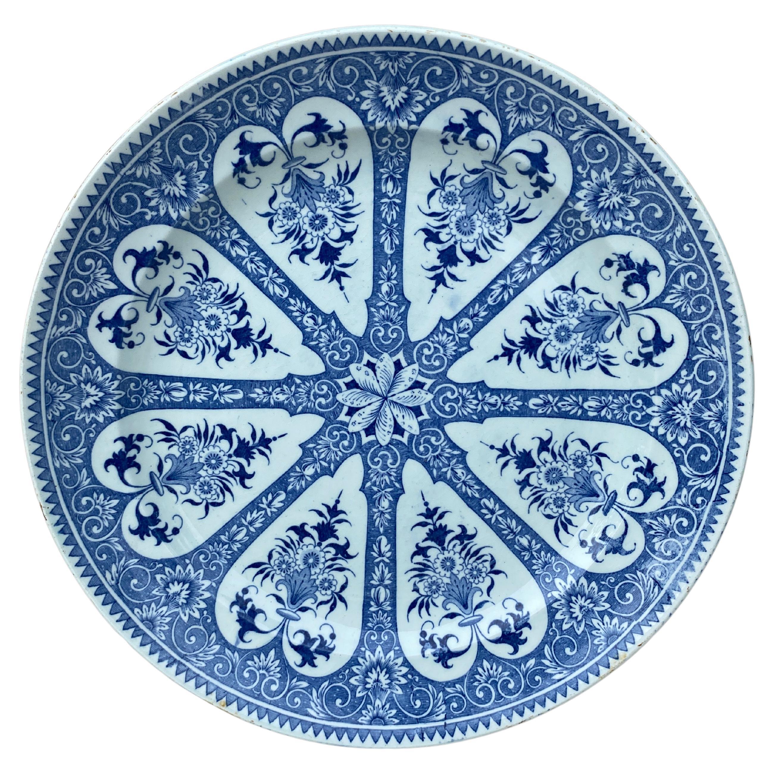 19th Century French Blue and White Faience Dinner Plate Sarreguemines ...