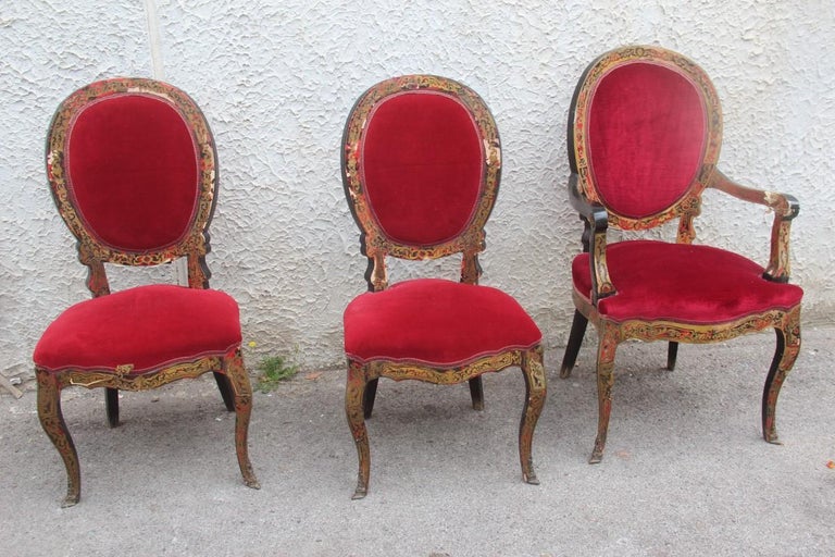 19th Century French Boulle Set Desk Cabinet and Chairs Andre Charles ...