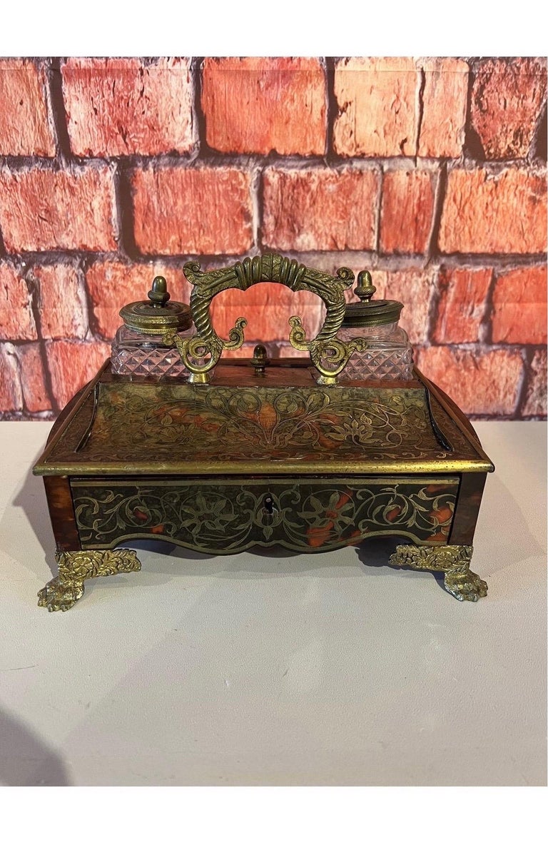 19th Century French Boulle Traveling Inkwell Desk Set with Single ...