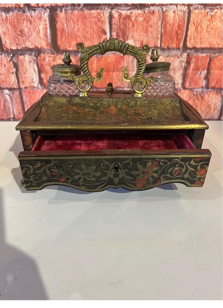 19th Century French Boulle Traveling Inkwell Desk Set with Single ...