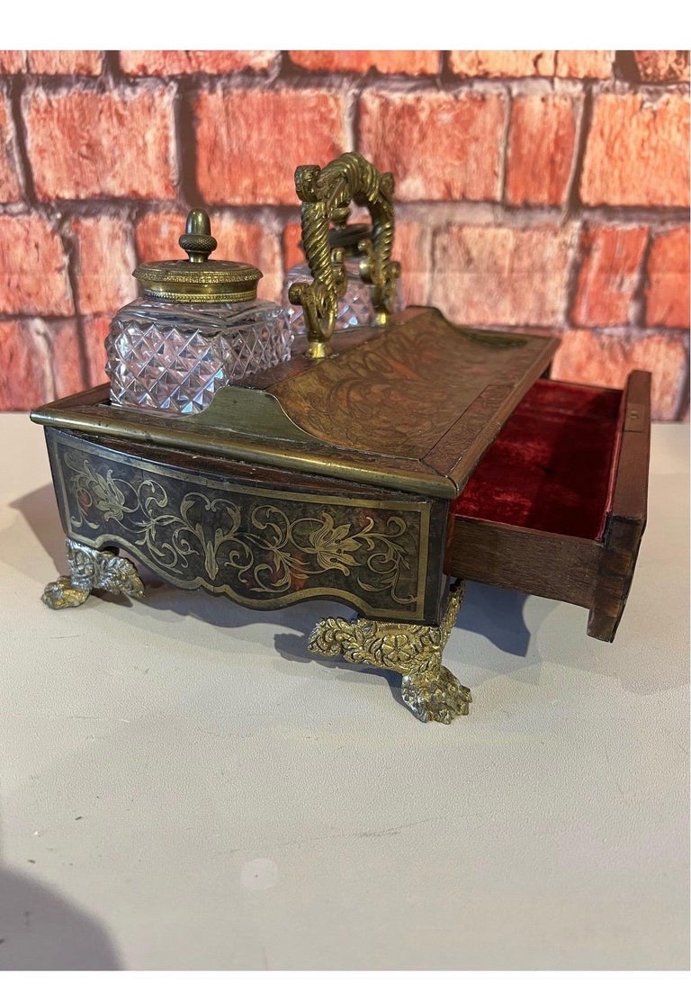19th Century French Boulle Traveling Inkwell Desk Set with Single ...