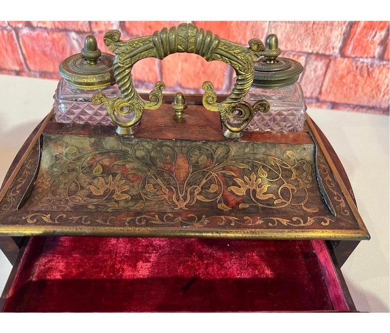 19th Century French Boulle Traveling Inkwell Desk Set with Single ...