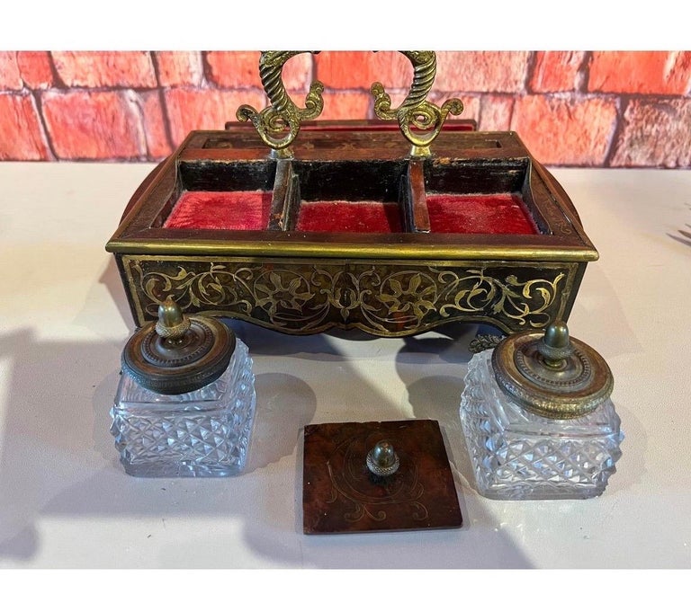 19th Century French Boulle Traveling Inkwell Desk Set with Single ...