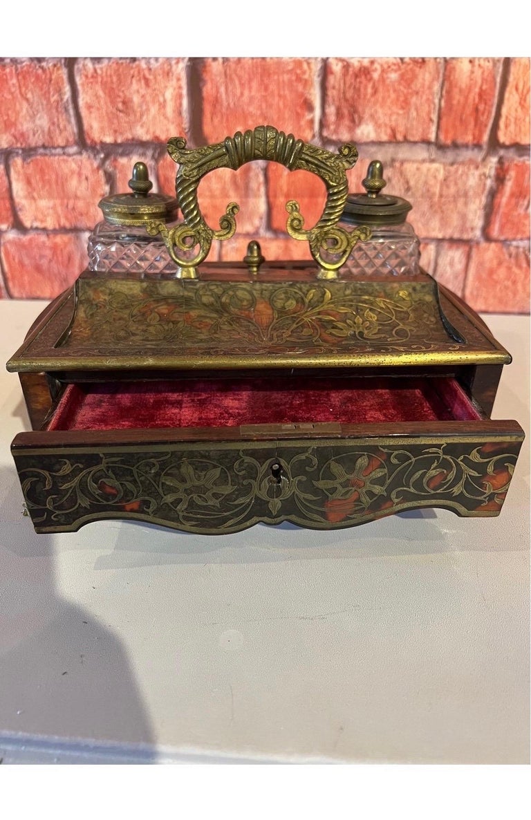19th Century French Boulle Traveling Inkwell Desk Set with Single ...