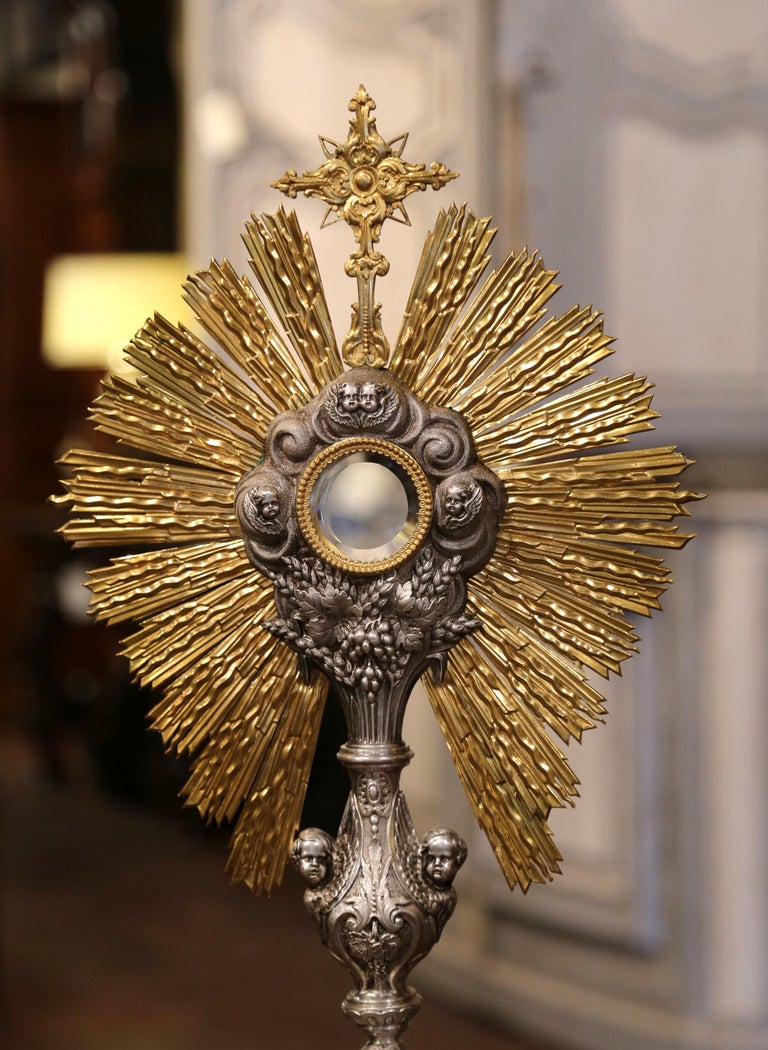 19th Century French Brass and Silver Plated Catholic Church Monstrance ...