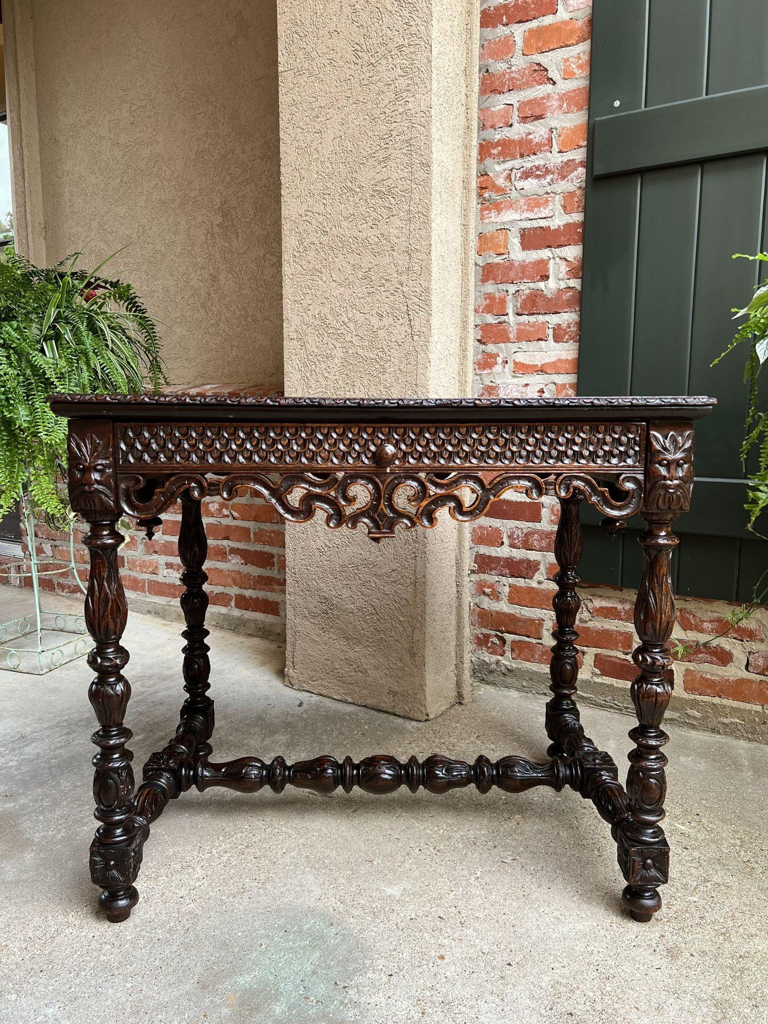 Antique French Breton Carved Oak Sofa Table Writing Library Desk Louis ...