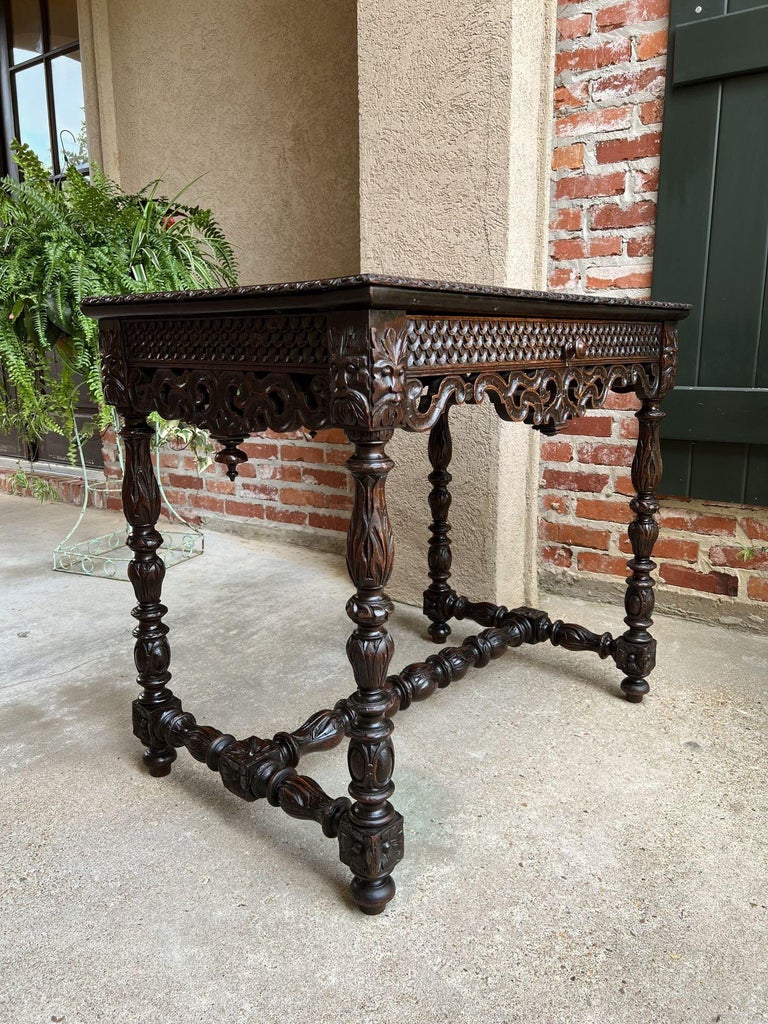 19th Century French Breton Carved Oak Sofa Table Writing Library Desk ...