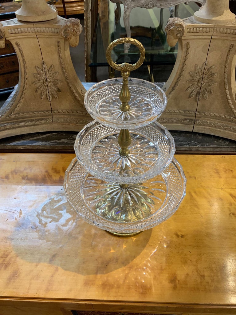 19th Century French Bronze and Cut Glass 3-Tier Tazza at 1stDibs