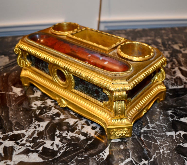 19th Century French Bronze and Marble Ink Well For Sale at 1stDibs