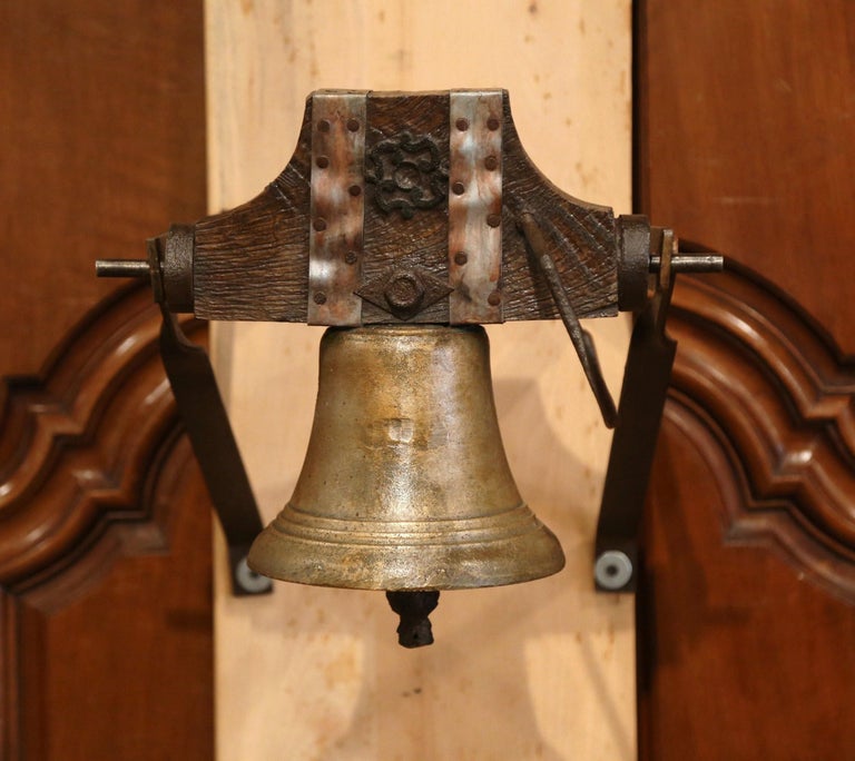19th Century French Bronze Bell with Original Metal and Oak Wall ...