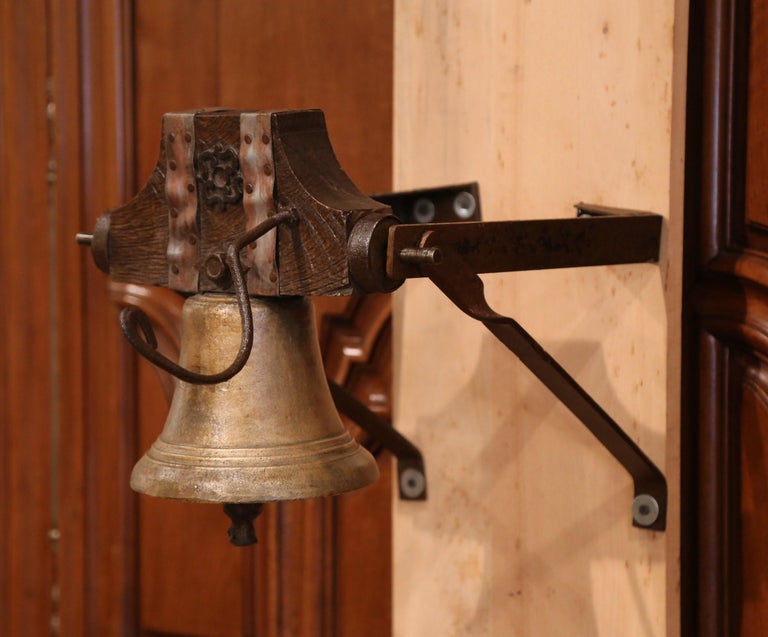 19th Century French Bronze Bell with Original Metal and Oak Wall ...